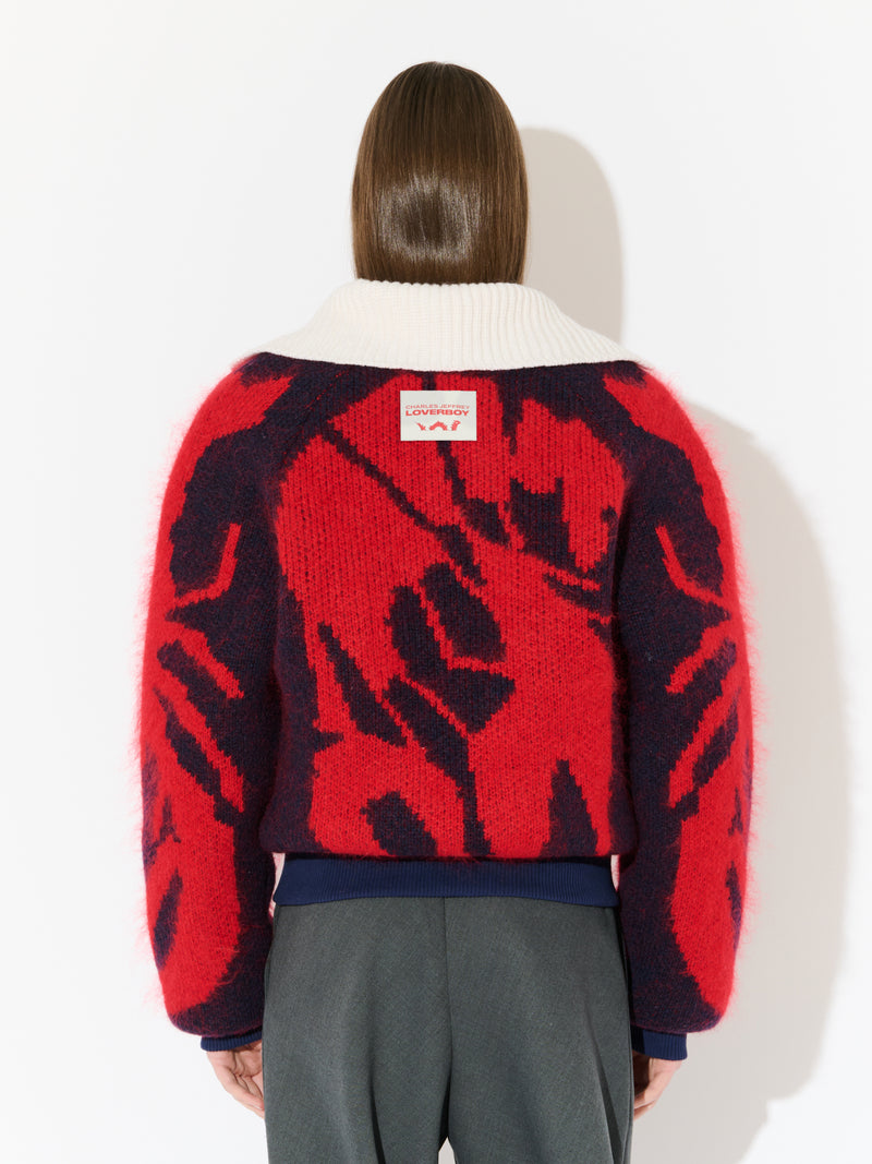 KNITTED PUFFER JACKET in RED NAVY WHITE